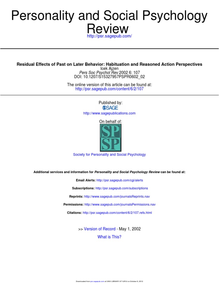 Review Personality and Social Psychology | PDF | Intention | Attitude ...