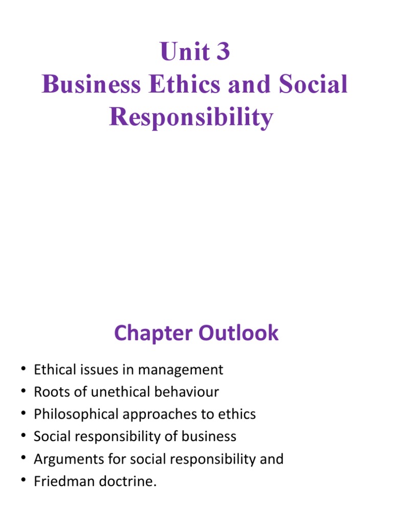 Unit 3 Business Ethics and Social Responsibility | PDF | Business ...
