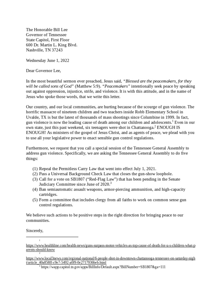 Call for Gun Control in Tennessee | PDF | The Reverend | United ...