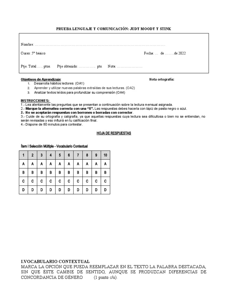 Prueba Del Libro Judy Moody y Stink Una Loca Loca Búsqueda Del Tesoro | PDF