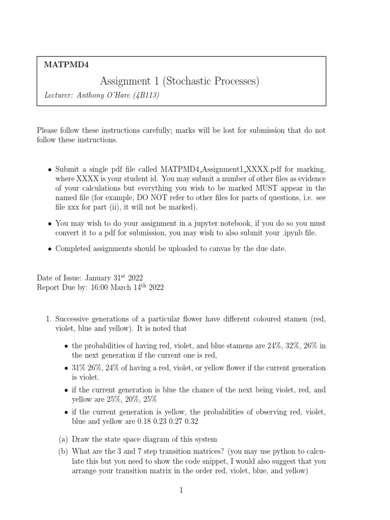 MATPMD4 Assignment 1 Stochastic Processes | PDF | Area | Markov Chain