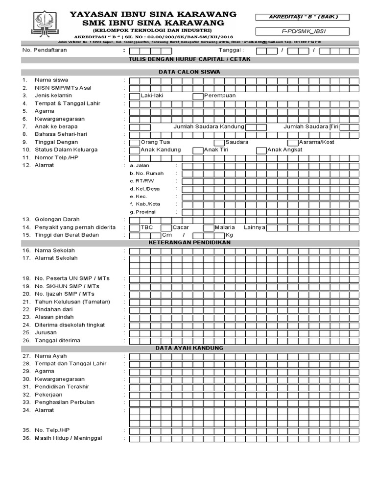 Formulir PPDB SMK Ibsi | PDF