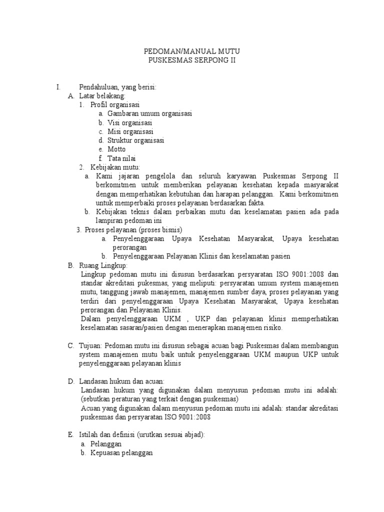 Template Pedoman Mutu | PDF