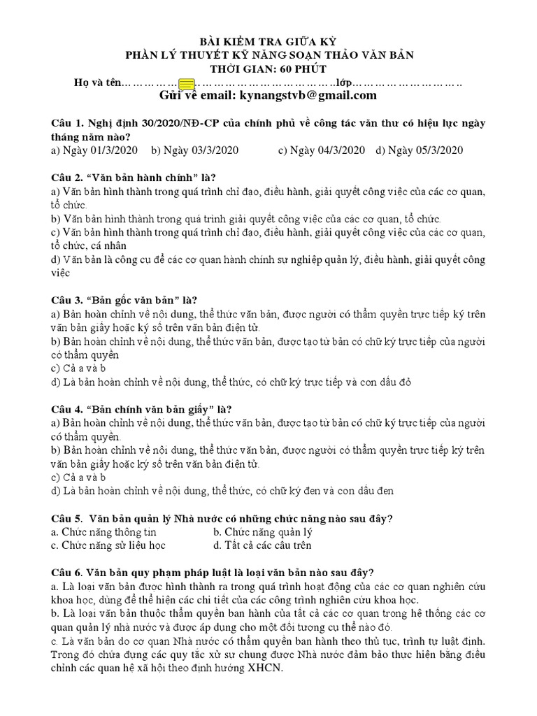 Trac Nghiem Giua Ky KNSTVB | PDF