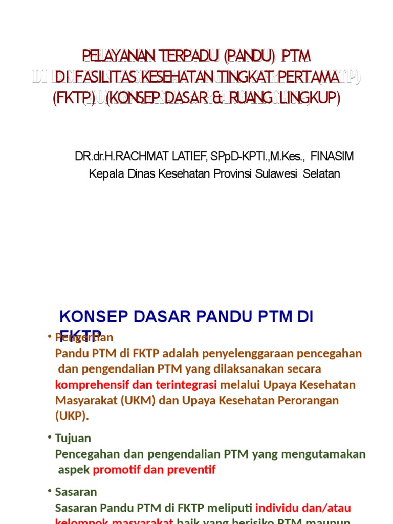 PELAYANAN TERPADU (PANDU) PTM DI FASILITAS KESEHATAN TINGKAT PERTAMA (FKTP) (KONSEP DASAR ...