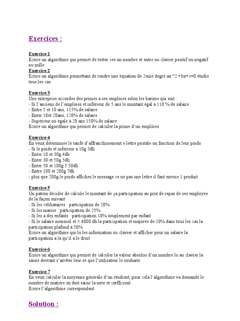 Exercices Algorithme + Solutions By_Mr-Outmane