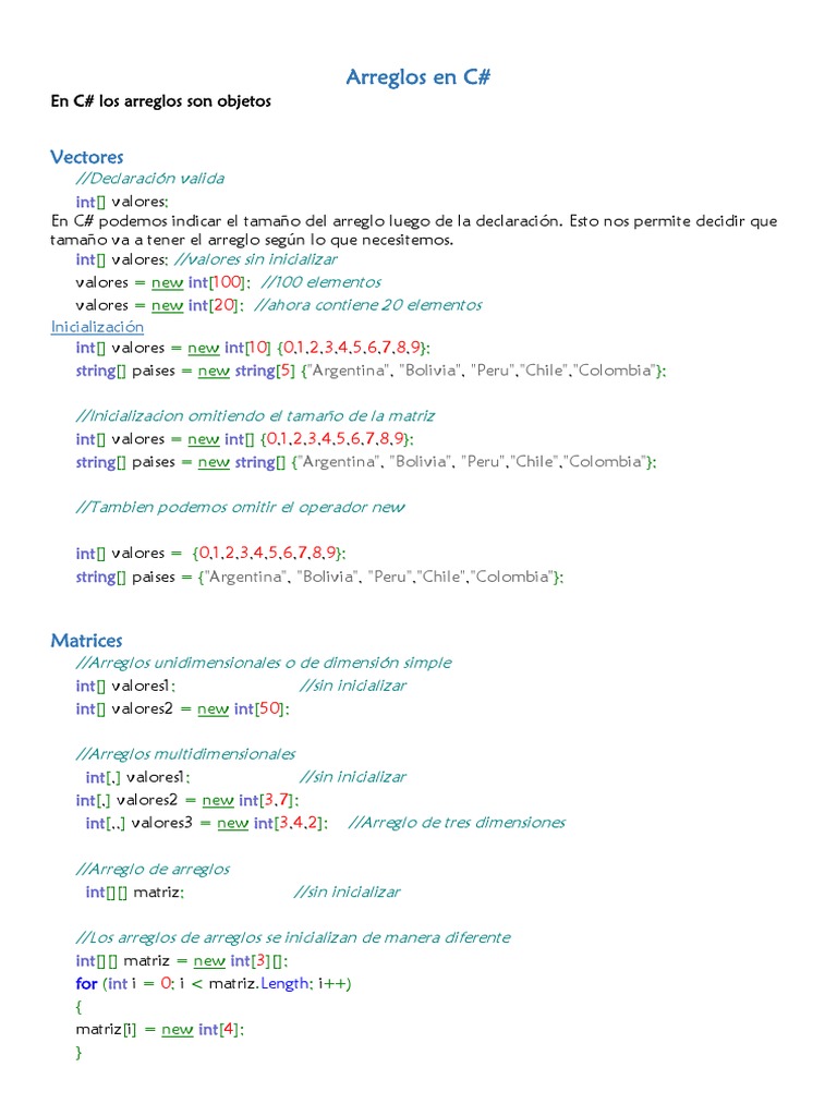 Arreglos en C Sharp | Descargar gratis PDF | Estructura de datos de matriz | C Sharp (lenguaje ...