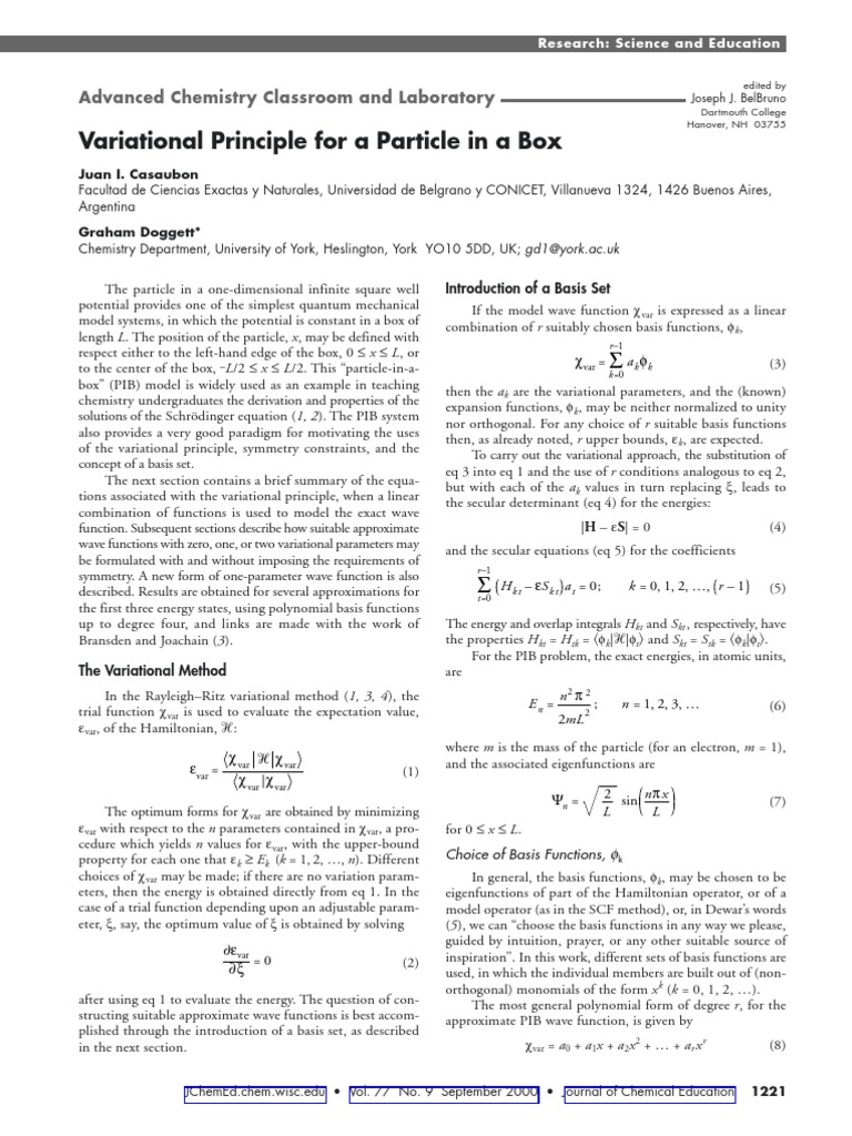 Variational Principle For A Particle In A Box Pdf Calculus Of Variations Wave Function