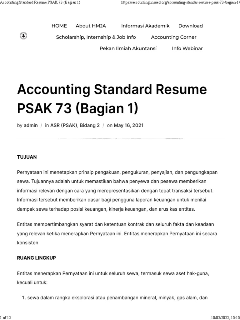 Panduan PSAK 73: Pengakuan Sewa Akuntansi | PDF