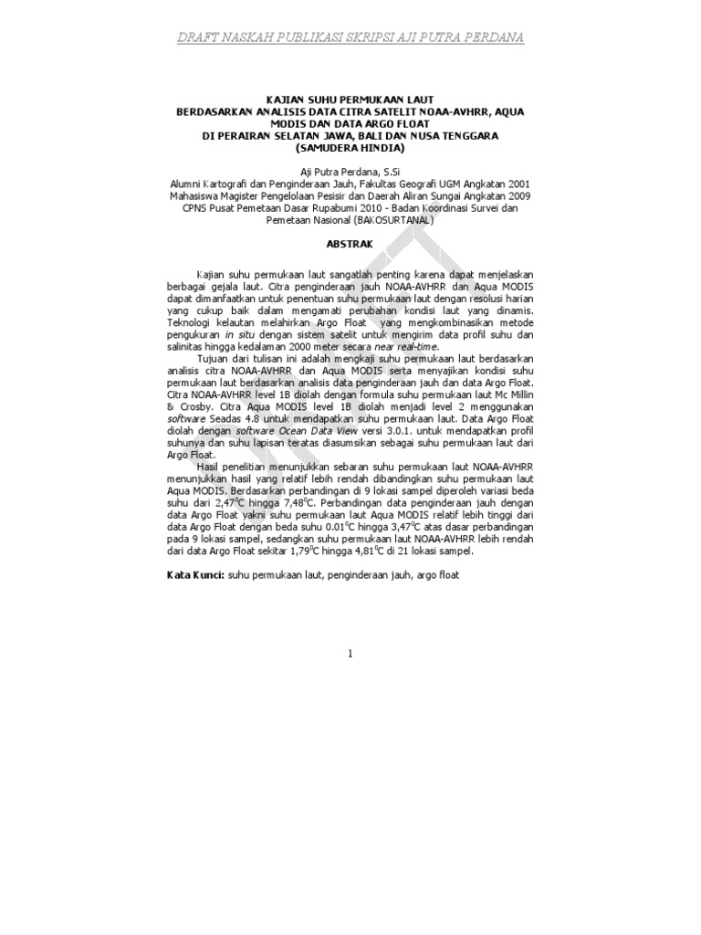 Kajian Suhu Permukaan Laut Dari Citra Aqua MODIS, NOAA-AVHRR Dan Data ...