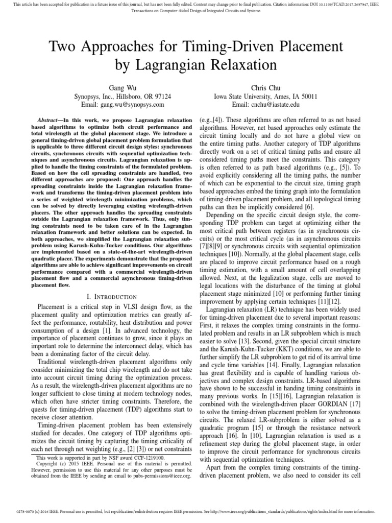 Two Approaches For Timing-Driven Placement by Lagrangian Relaxation ...