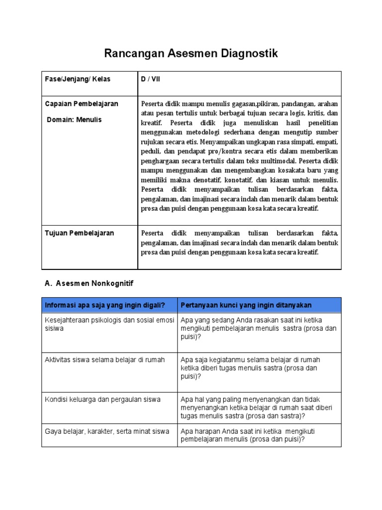 Contoh - Perencanaan Asesmen Diagnostik | PDF