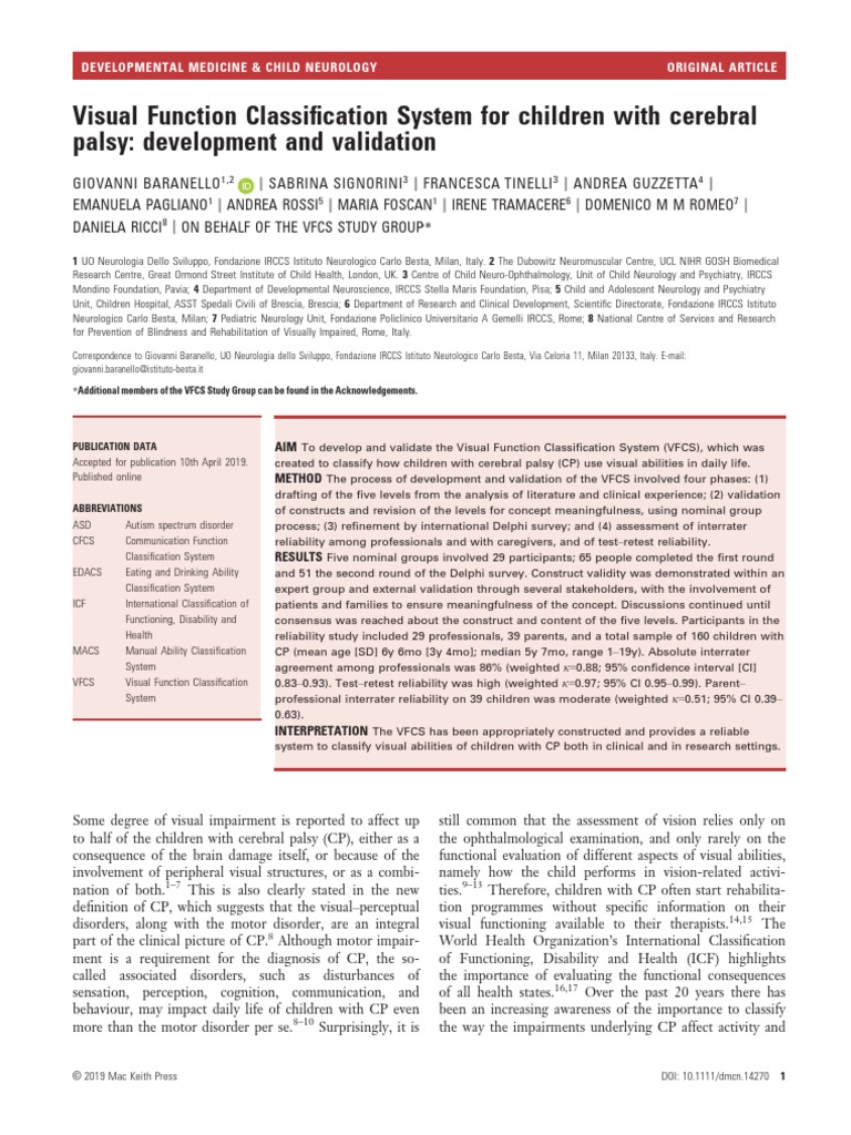 Visual Function Classification System For Children With Cerebral Palsy ...