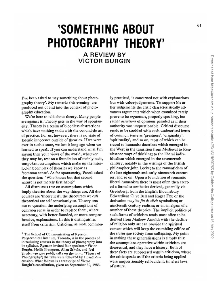 【Victor Burgin】Something About Photography Theory | PDF | Semiotics ...
