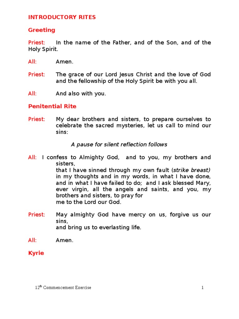 The Order of The Mass | PDF | Mass (Liturgy) | Lord's Prayer