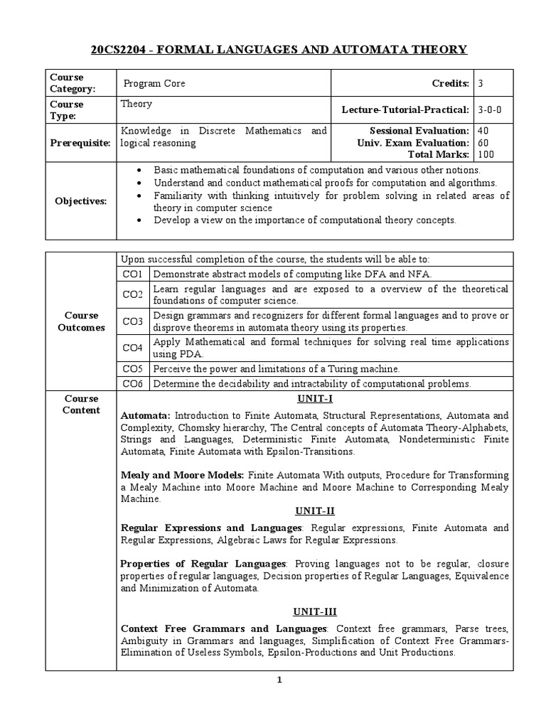 20cs2204 - Formal Languages and Automata Theory | Download Free PDF ...