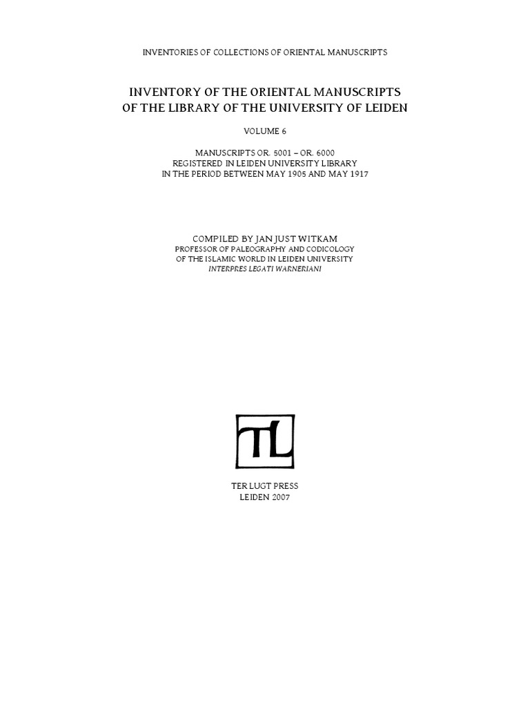 Witkam Oriental Manuscripts in Leiden Vol. 6 | PDF | Ramayana | Manuscript