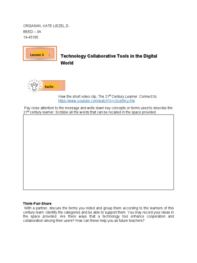 Technology Collaborative Tools in The Digital World: Lesson 3 | PDF ...