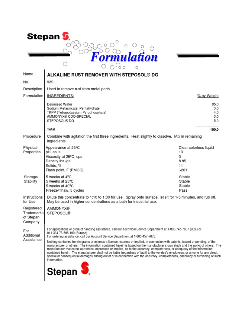 Stepan Formulation 939 | PDF | Chemistry | Materials