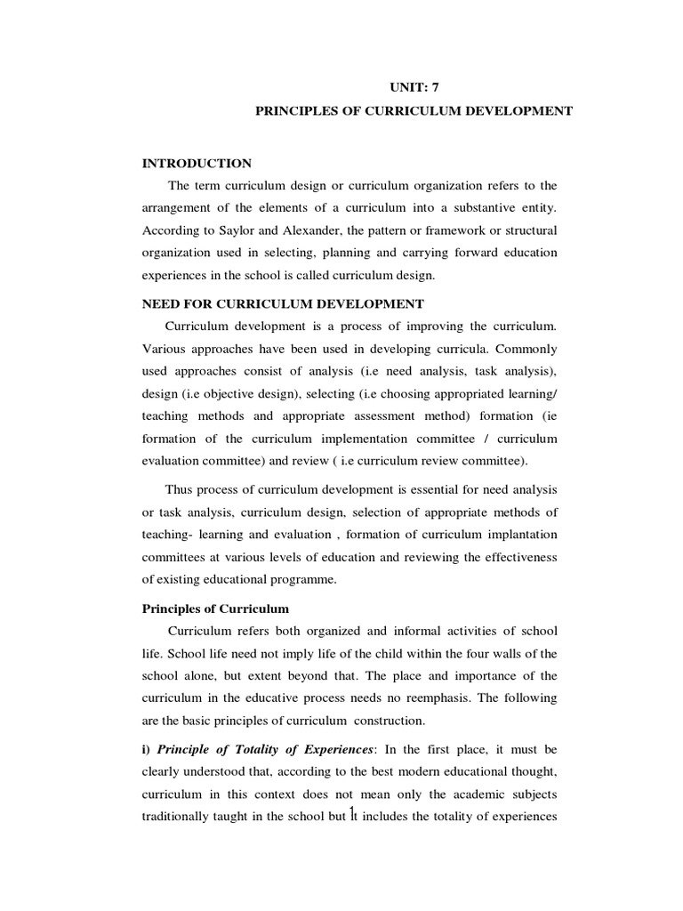 Unit: 7 Principles of Curriculum Development | Download Free PDF ...
