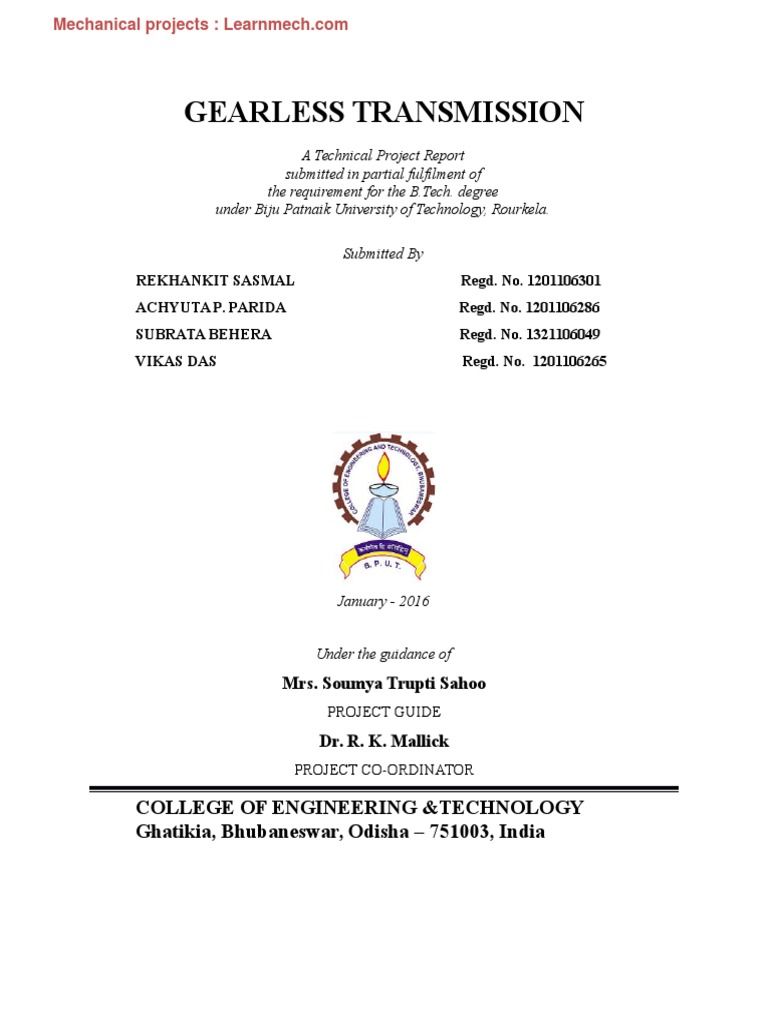 Gearless Transmission Using Elbow Mechanism | PDF | Ductility | Belt ...