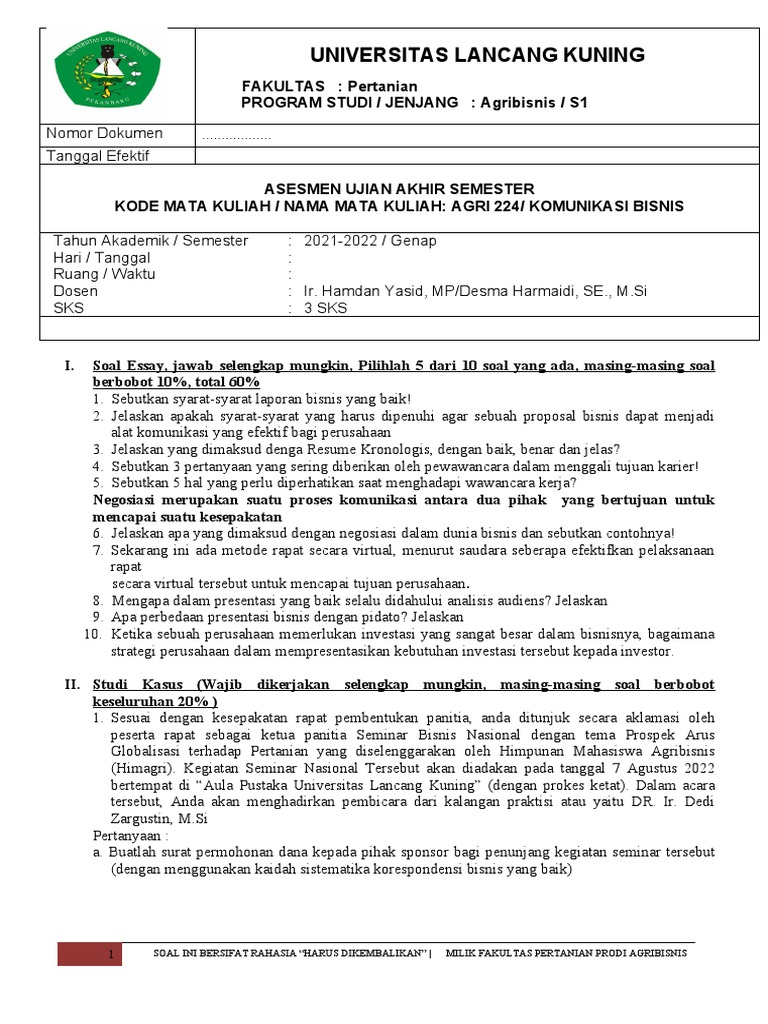 Soal UAS Komunikasi Bisnis | PDF