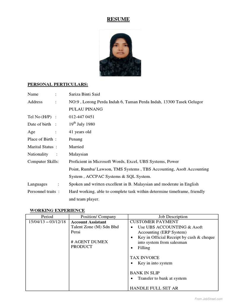 Resume: Personal Perticulars | PDF | Payments | Invoice