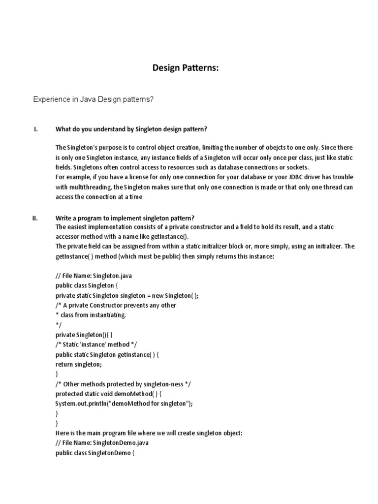 Java Interview Questions Design Patterns Pdf Class Computer Programming Method Computer