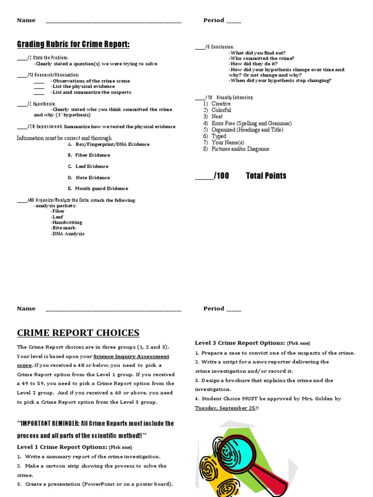 Crime Report Rubric | PDF | Evidence | Crime Scene