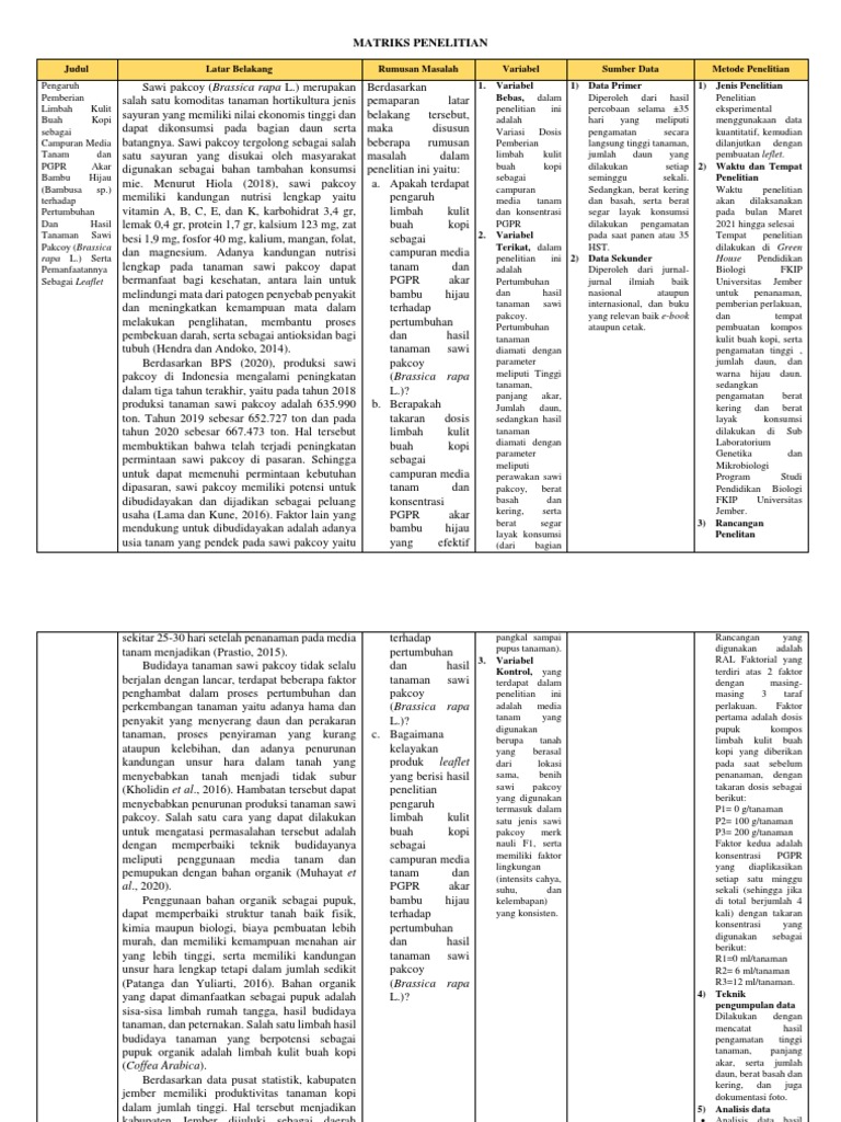 Draft Matriks Penelitian | PDF