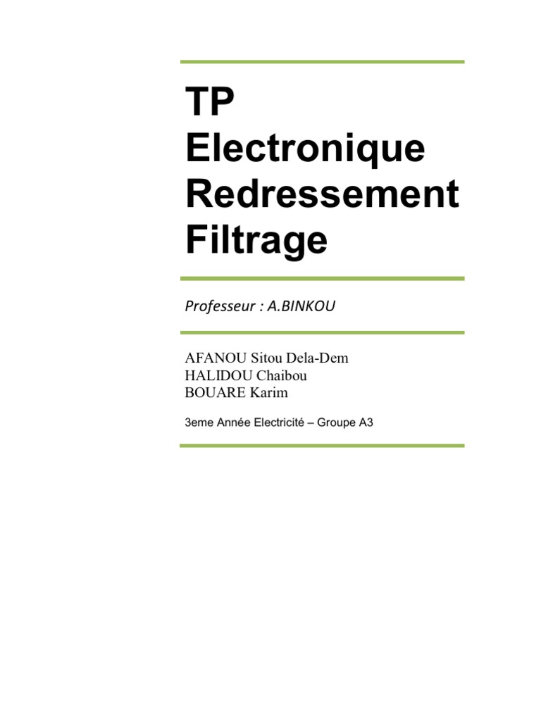TP Electronique REDRESSEMENT FILTRAGE Par Armel-Sitou Afanou | PDF ...