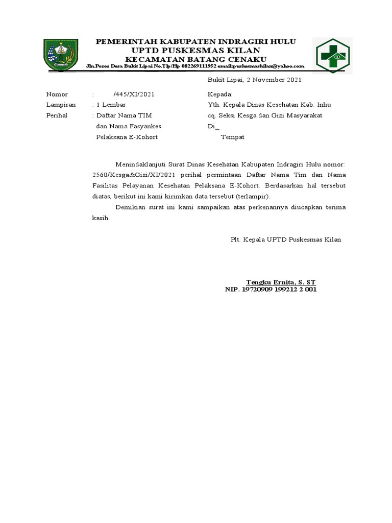 Surat Daftar Nama Tim E-Kohort | PDF