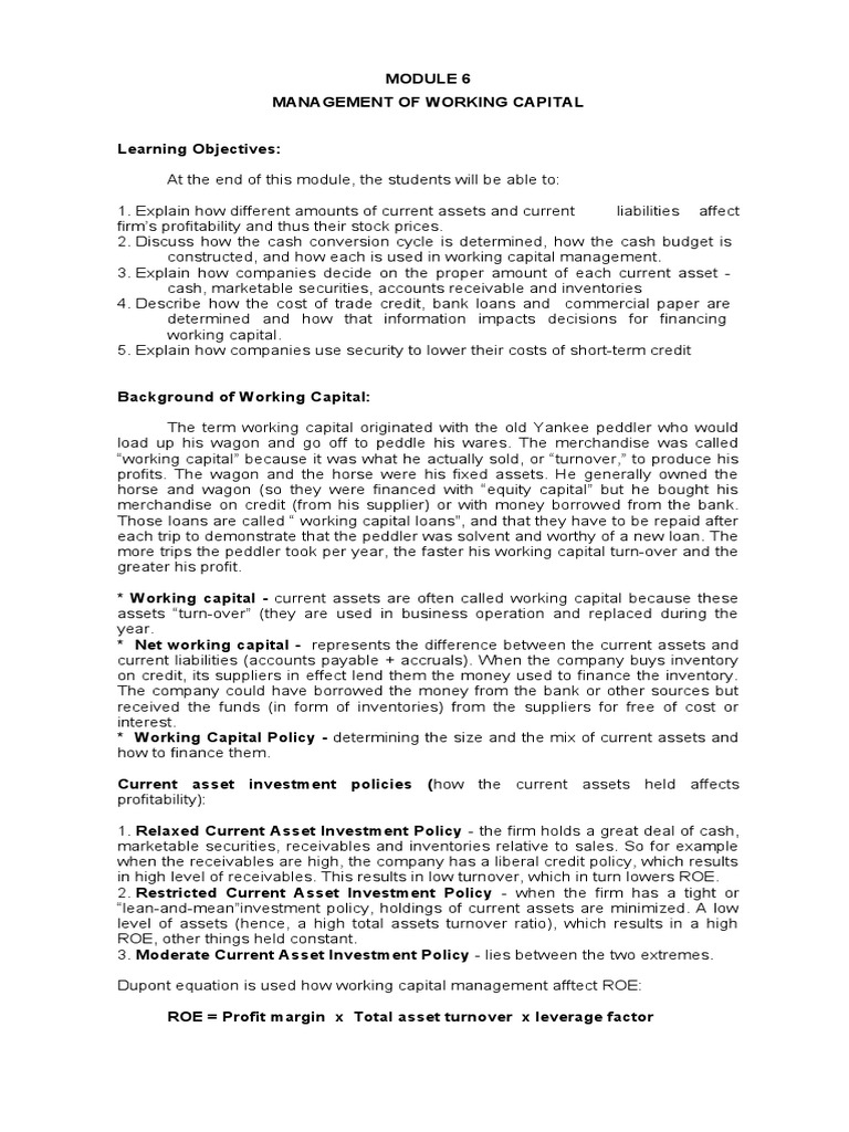MODULE 6 - Management of Working Capital | PDF