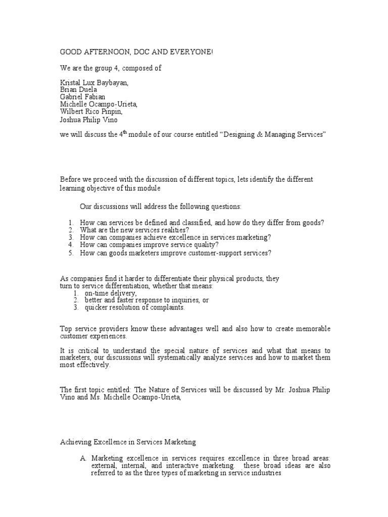 Chapter 14 Designing And Managing Services Pdf Marketing Customer