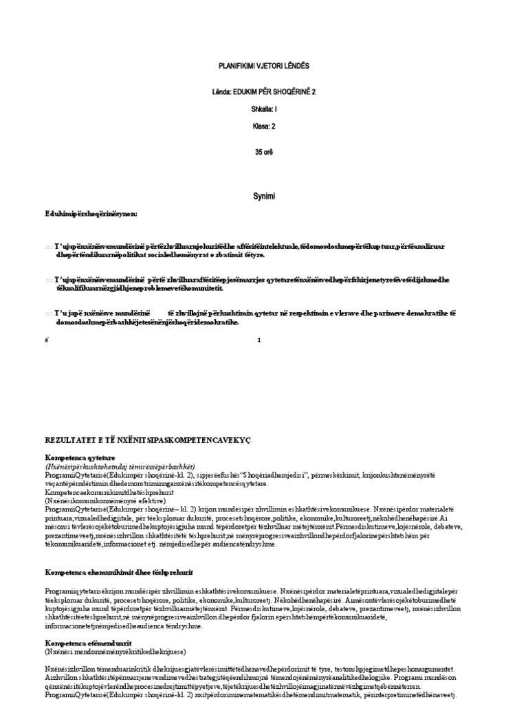 Plani Edukim Per Shoqerine 2 Tjcif8 | PDF