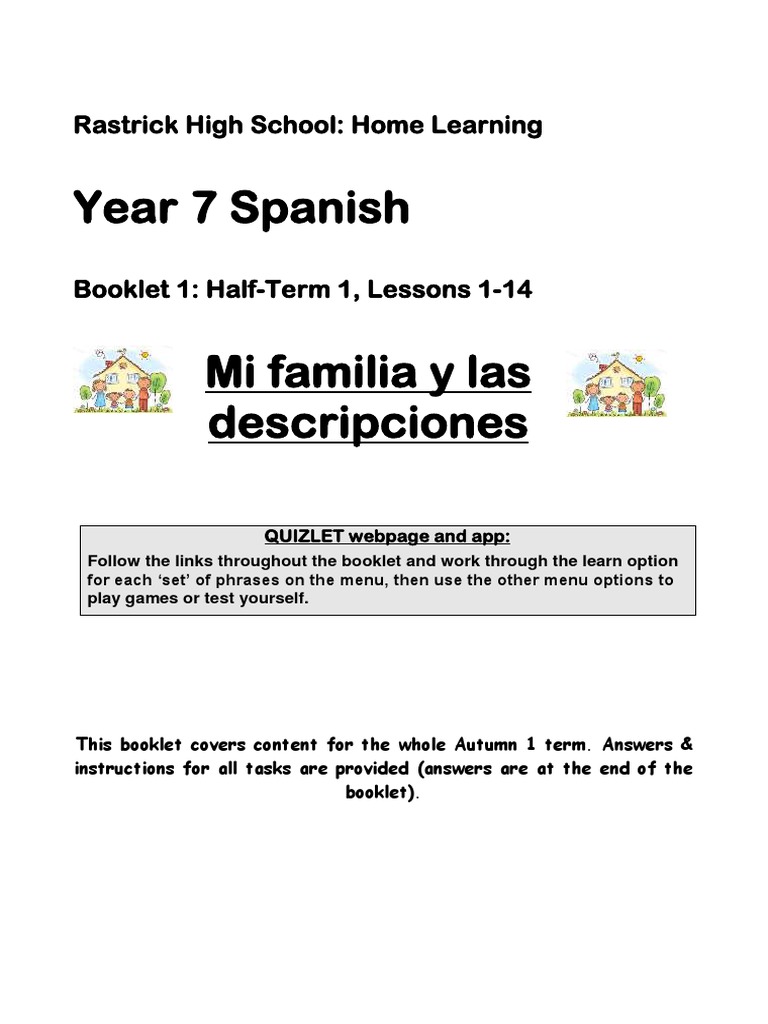 Y7 Spanish Autumn 1 Booklet | PDF | Grammatical Gender | English Language