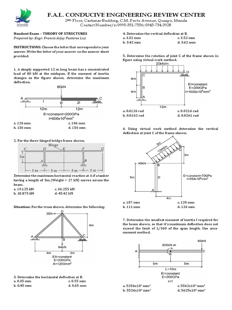 Theory of Structures Handout Exam - Sunday 2 | PDF | Truss | Beam ...