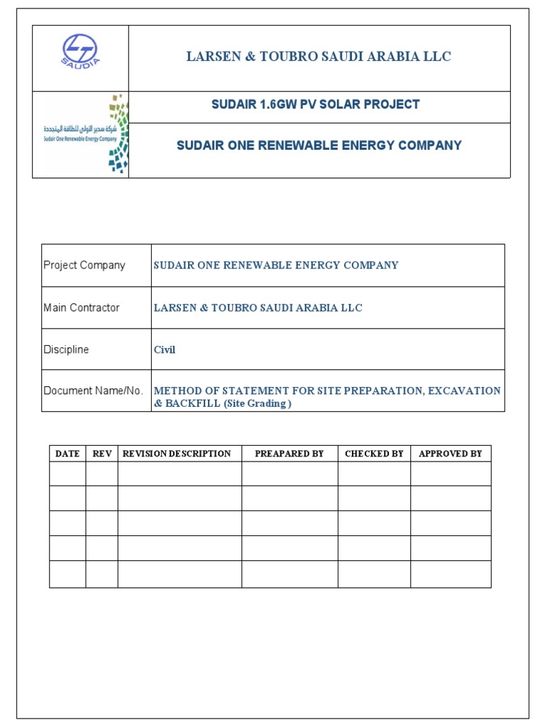 Method Statement for Site Preparation ,Excavation & Backfilling works ...