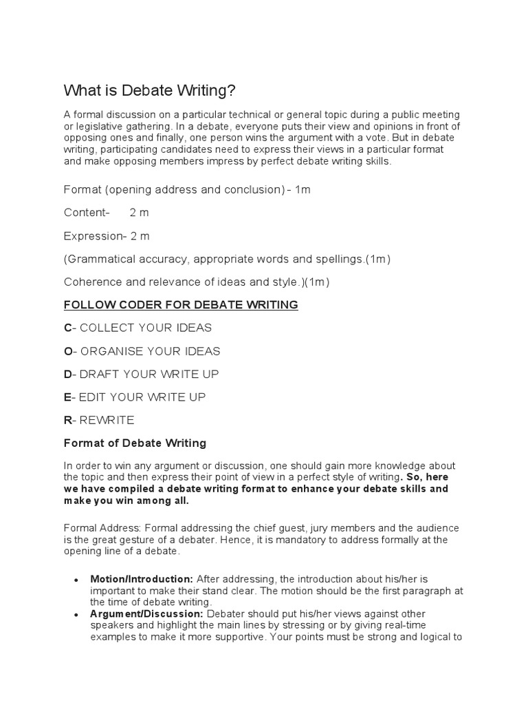Debate Writing With Sample | PDF | Argument | Cognition