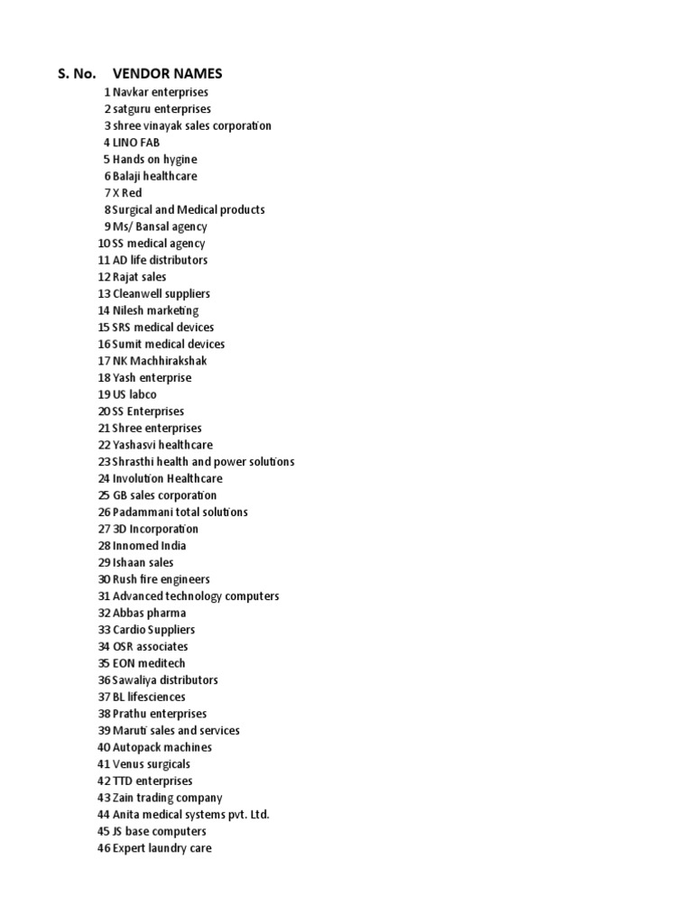Msme Vendors List PDF