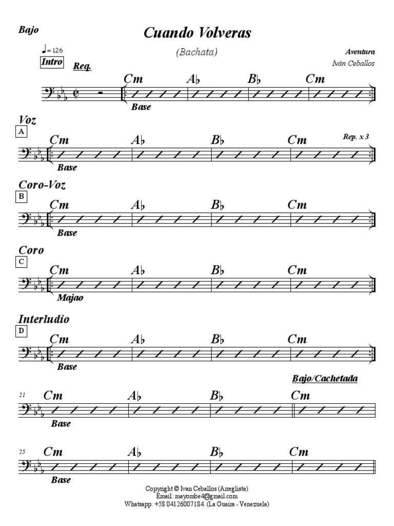 Cuando Volveras (Bachata) - Bajo | PDF