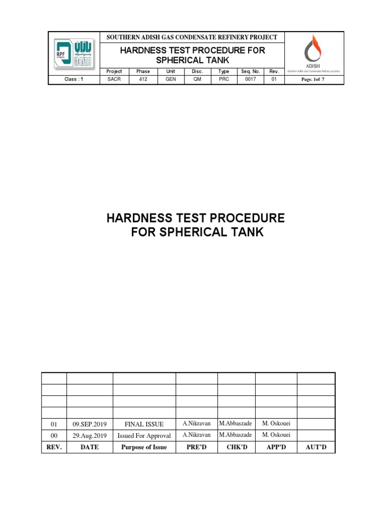 Hardness Test Procedure For Spherical Tank | PDF | Construction | Welding