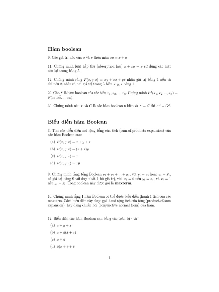 Bai Tap Dai So Boolean | PDF