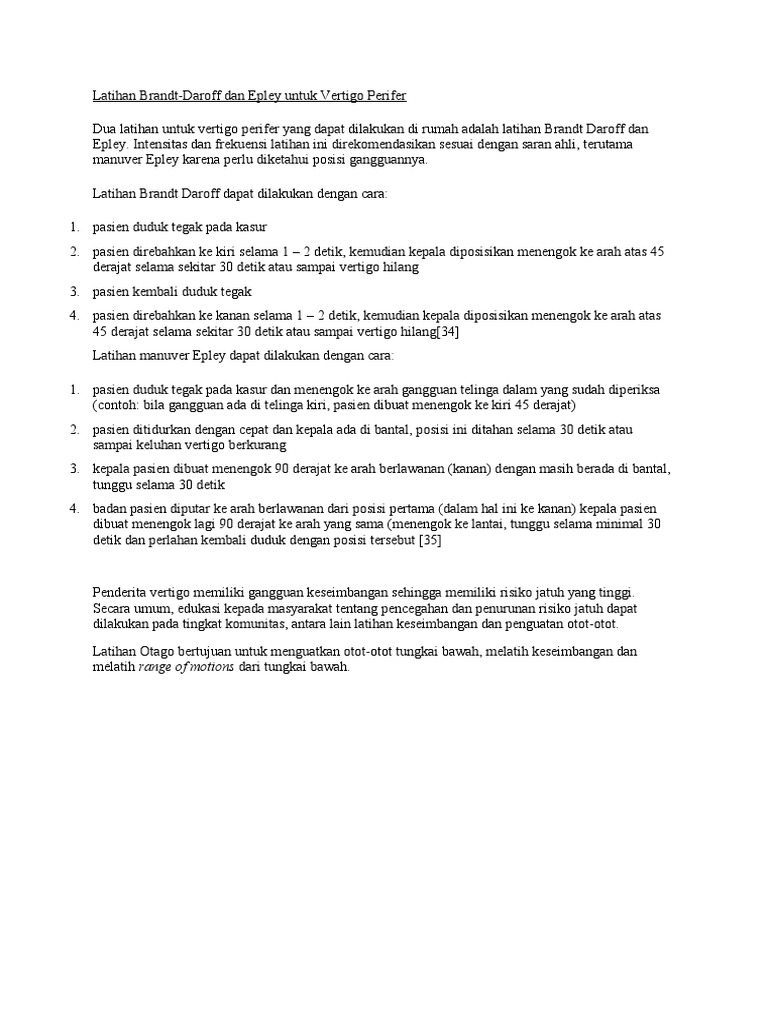 Latihan Epley dan Brandt-Daroff untuk Vertigo | PDF