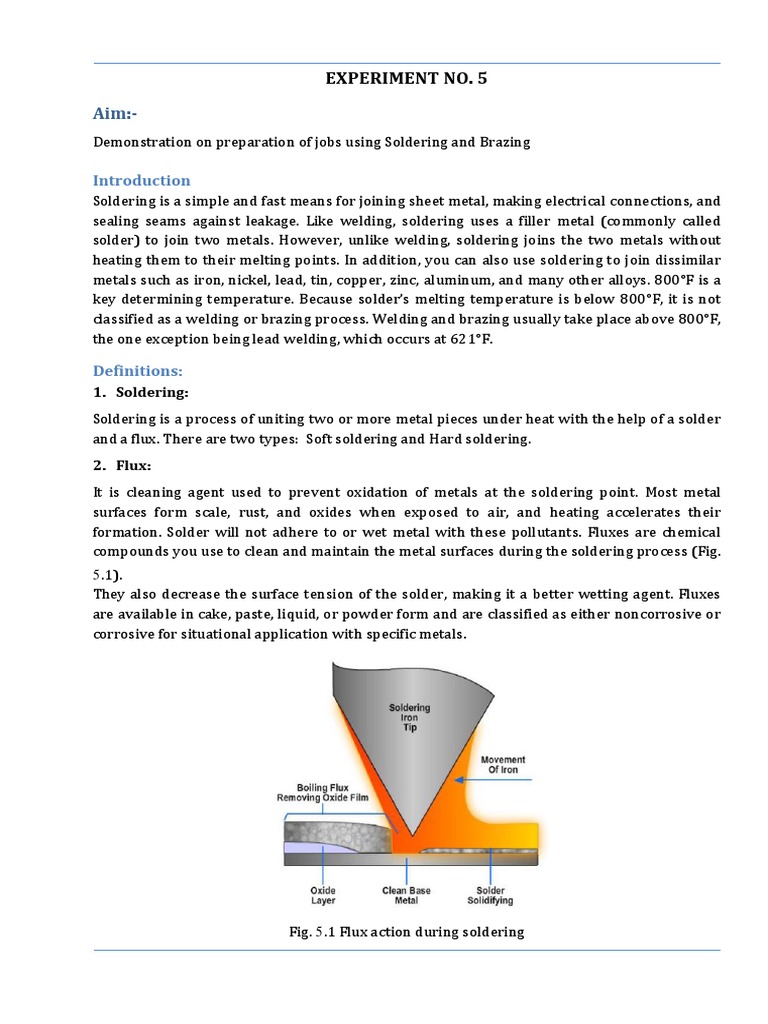 Experiment No. 5: 1. Soldering | PDF | Soldering | Solder