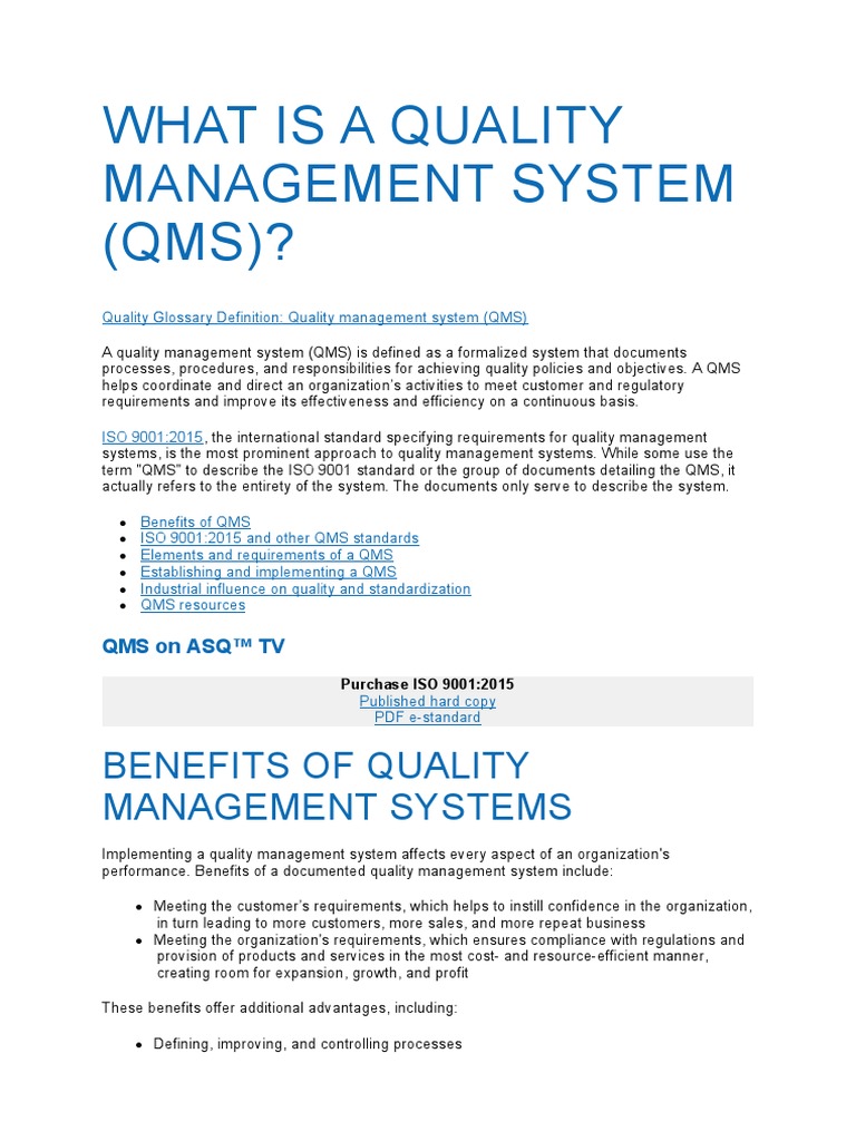 What Is A Quality Management System | PDF | Quality Management System ...