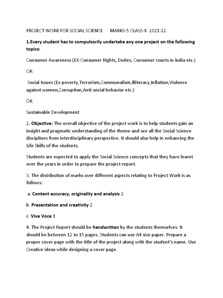 Social Science Project Guidelines | PDF