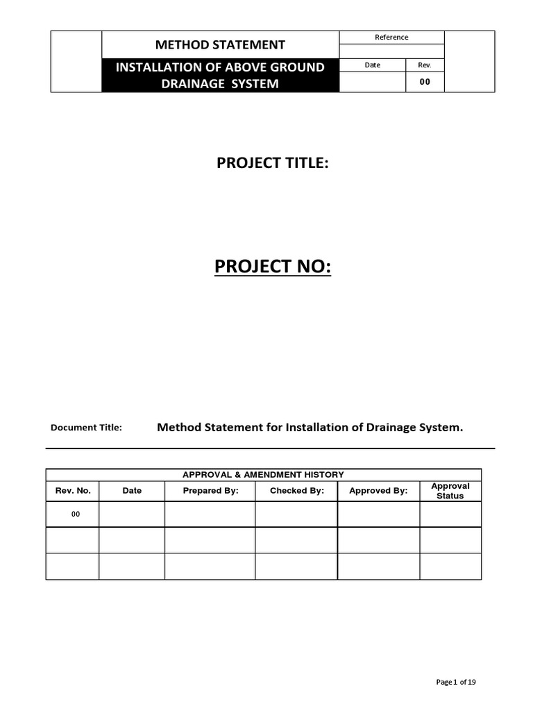1.0 Method Statement Above Ground - Drainage System | PDF | Pipe (Fluid Conveyance) | Plumbing