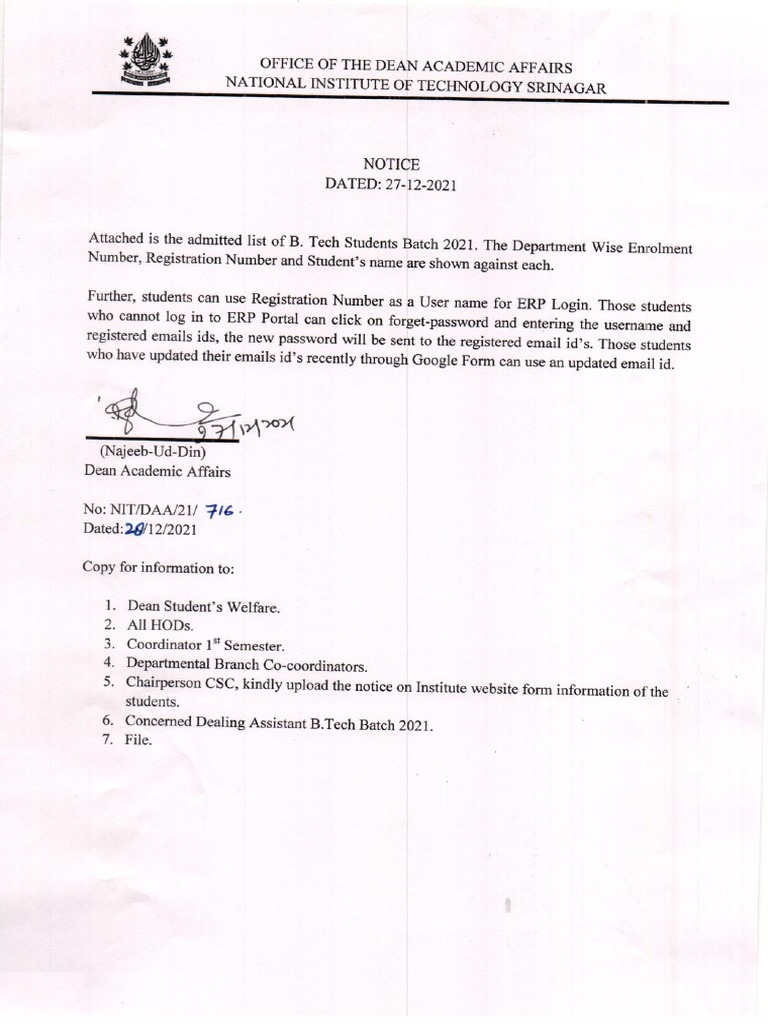 Admitted List of B.Tech Students Batch 2021 | PDF | Electrical ...