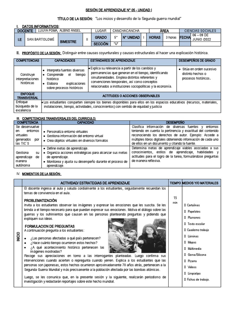 SESIÓN 5° "La Segunda Guerra Mundial" CC - SS | PDF | Aprendizaje ...